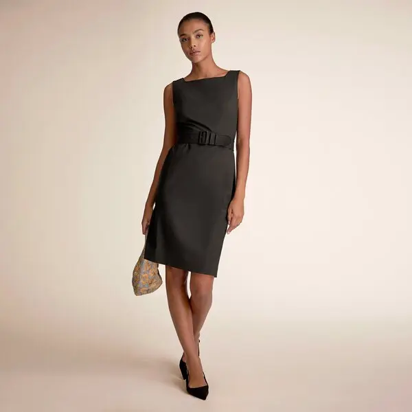 M.M.LAFLEUR Cynthia Belted Sheath Dress In Italian Wool Twill - Black