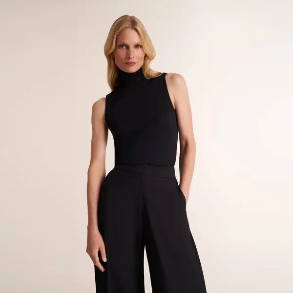 M.M.LAFLEUR Ribbed Pima Cotton Turtleneck Tank - Black