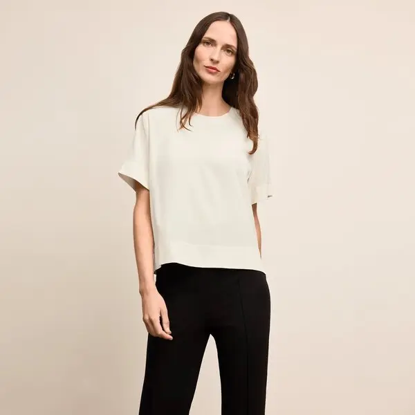 M.M.LAFLEUR Annika Washable Silk Tee - Ivory