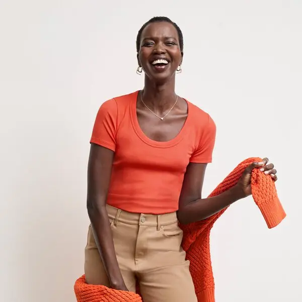M.M.LAFLEUR The Avi Organic Ribbed Pima Cotton Scoopneck T-shirt - Marmalade