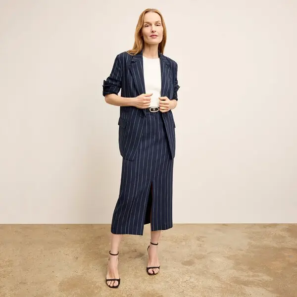 M.M.LAFLEUR The Teddy Pinstripe Blazer - Navy/ivory