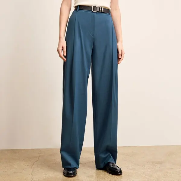 M.M.LAFLEUR Rina Sculptural Wool Twill Wide-leg Trousers - Bluebell