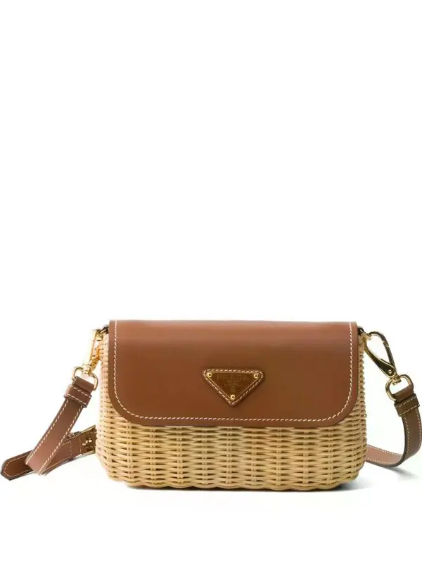 Prada Wicker And Leather Shoulder Bag