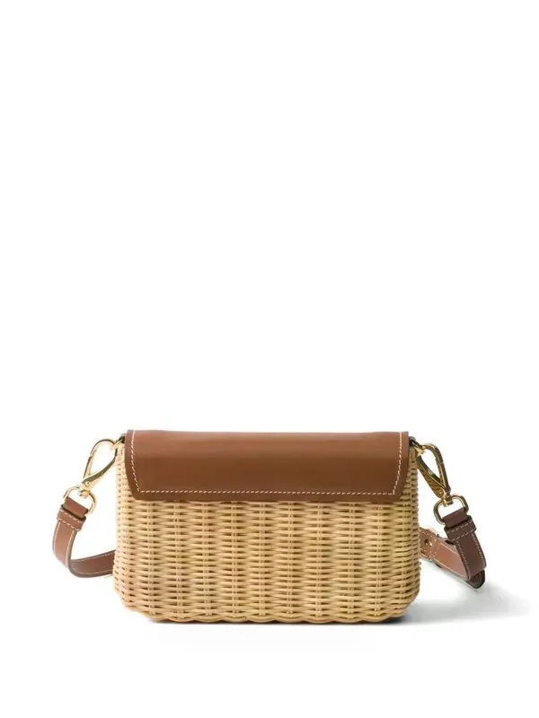 Prada Wicker And Leather Shoulder Bag