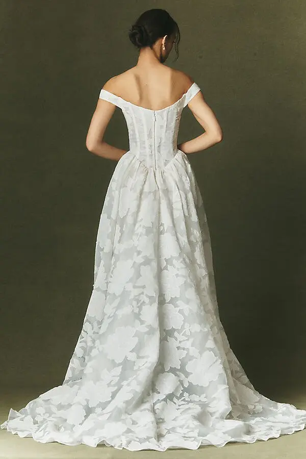 Jenny Yoo Floral Jacquard Organza Gown