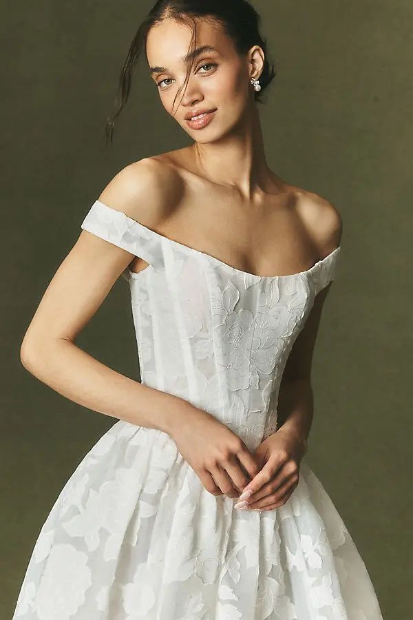 Jenny Yoo Floral Jacquard Organza Gown