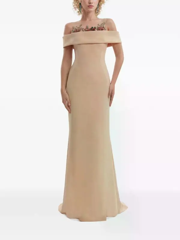 GEMY MAALOUF Floral Beaded Off-shoulder Dress