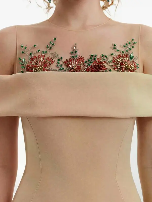 GEMY MAALOUF Floral Beaded Off-shoulder Dress