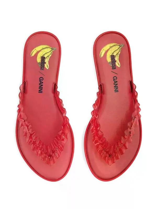 GANNI X Melissa Ruffled Strap Flip Flops - Red
