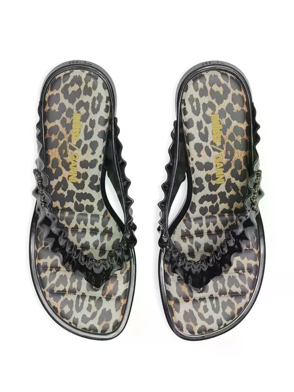 GANNI Melissa Thong Kitten Heels In Leopard Print - Black