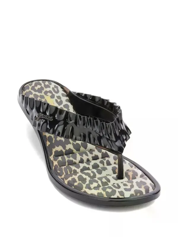 GANNI Melissa Thong Kitten Heels In Leopard Print - Black