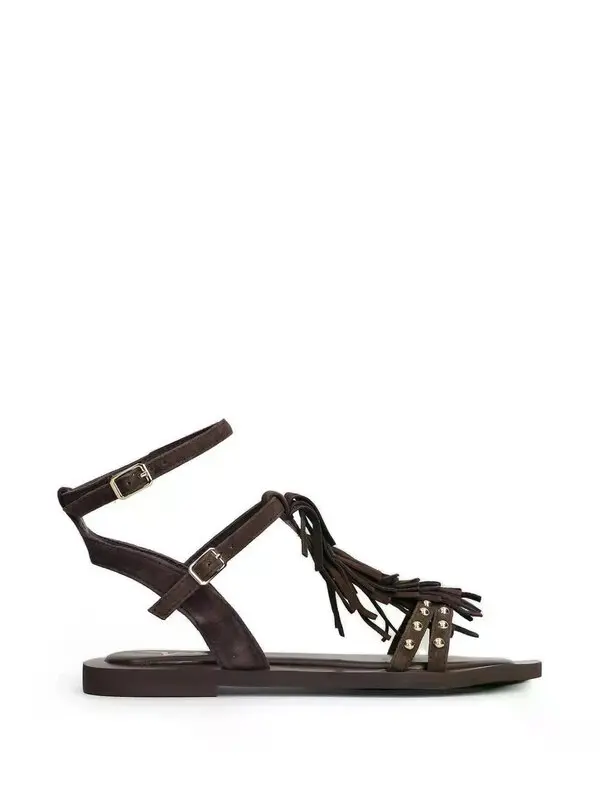 MARC ELLIS Flat Sandals With Fringe Detail And Gold-tone Stud Embellishments