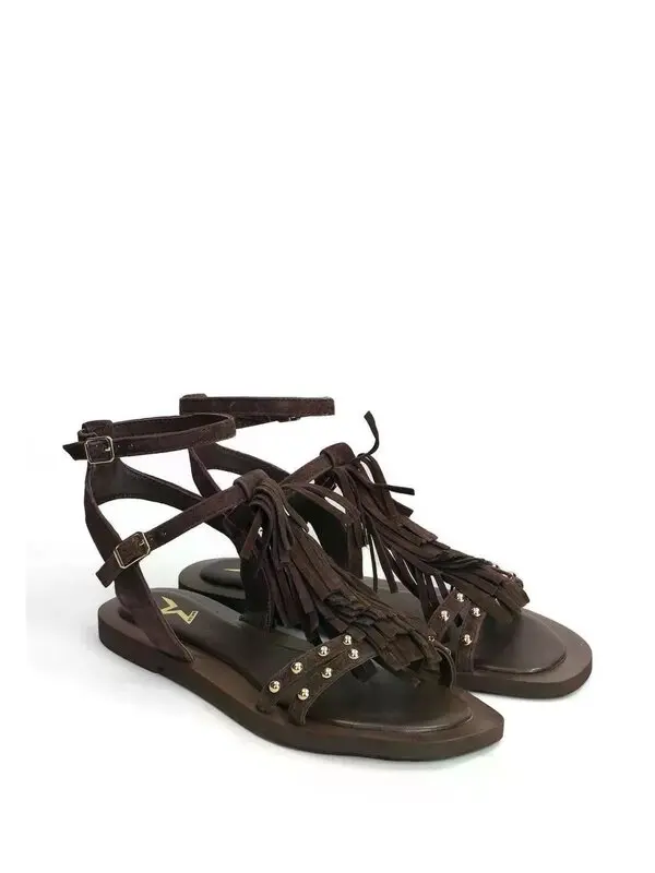 MARC ELLIS Flat Sandals With Fringe Detail And Gold-tone Stud Embellishments