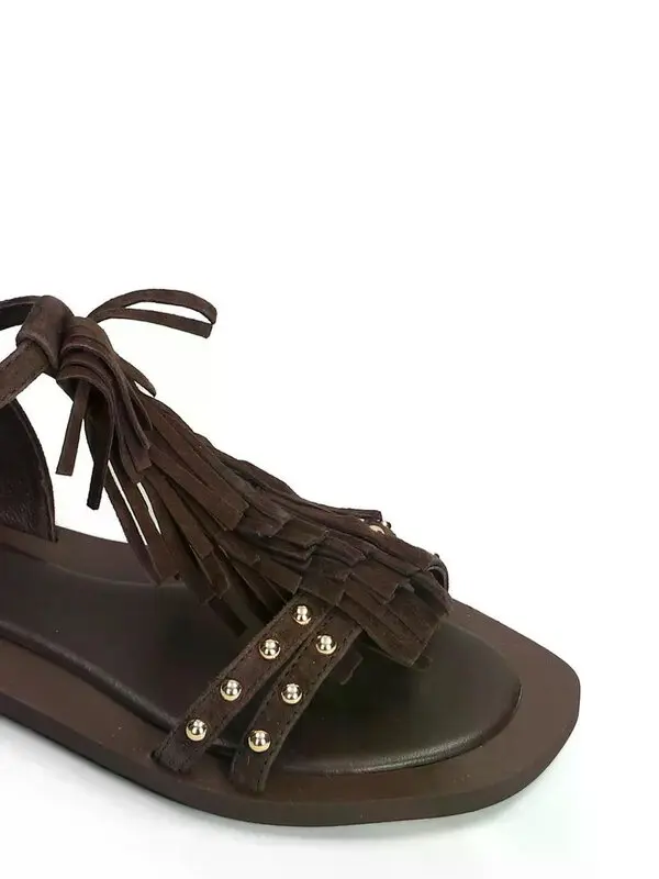 MARC ELLIS Flat Sandals With Fringe Detail And Gold-tone Stud Embellishments