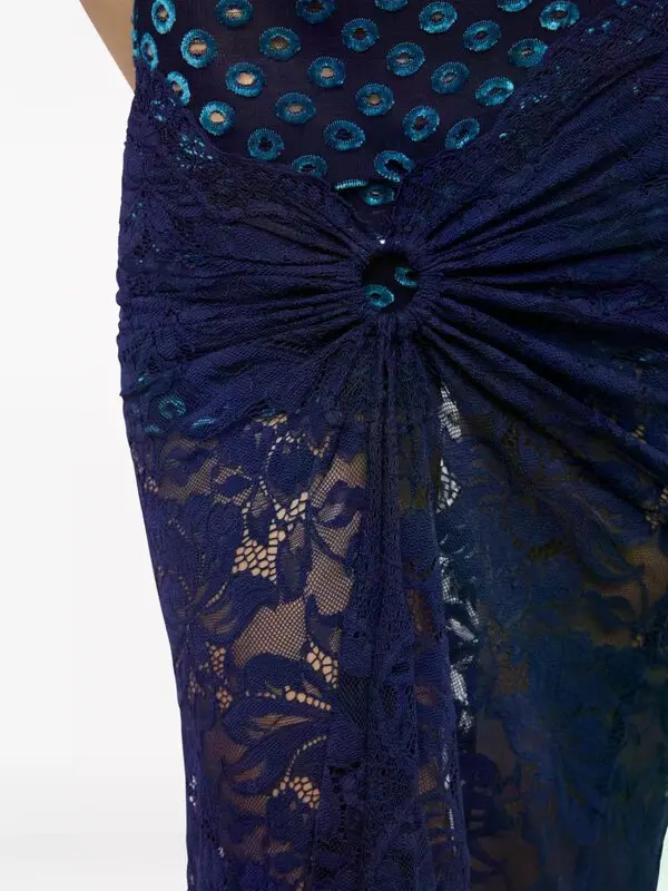 Rabanne Trompe-l'œil Effect Lace Maxi Skirt - Blue