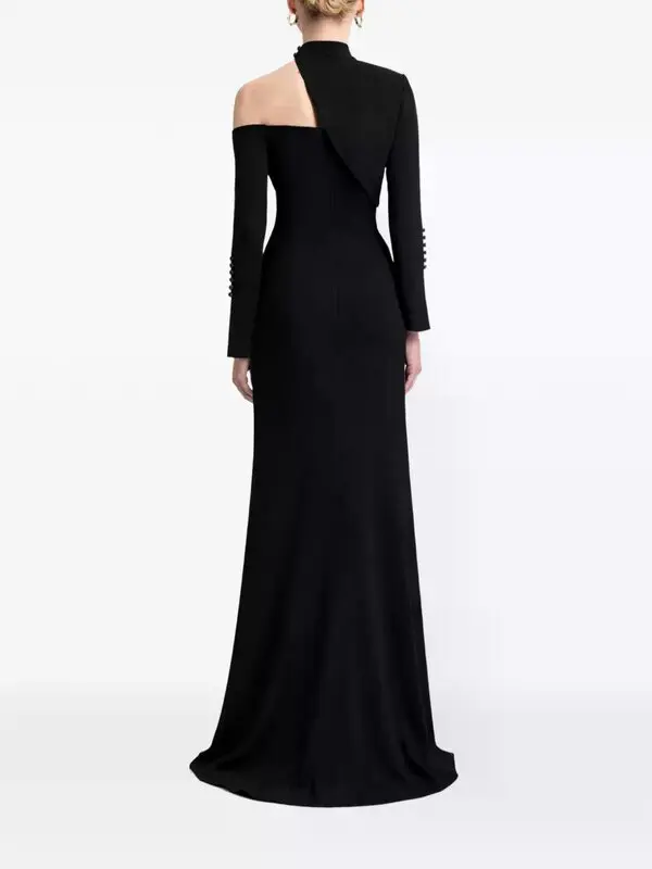 GEMY MAALOUF Asymmetrical Neckline Button-down Floor-length Dress - Black