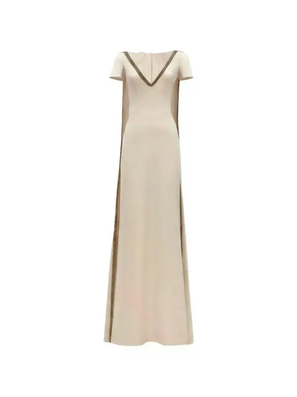 GEMY MAALOUF Embellished Cape Detail Dress - Neutrals