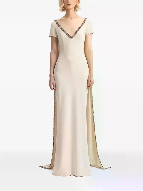 GEMY MAALOUF Embellished Cape Detail Dress - Neutrals