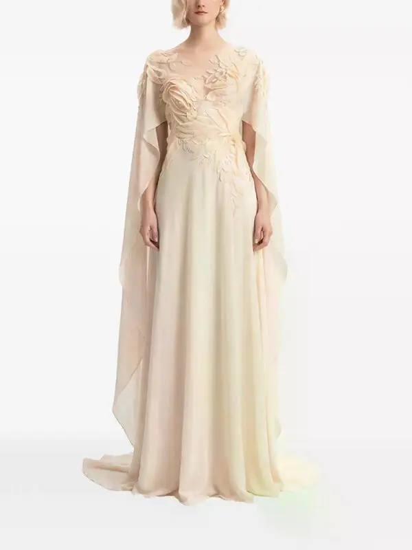 GEMY MAALOUF Embroidered Ruffled-sleeve Dress