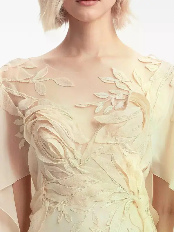 GEMY MAALOUF Embroidered Ruffled-sleeve Dress