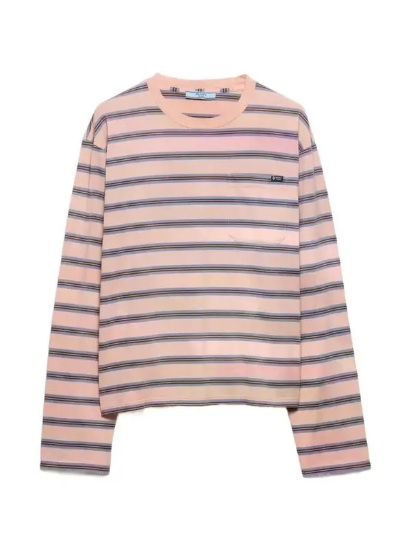 Prada Long-sleeved Striped Cotton Jersey T-shirt - Pink