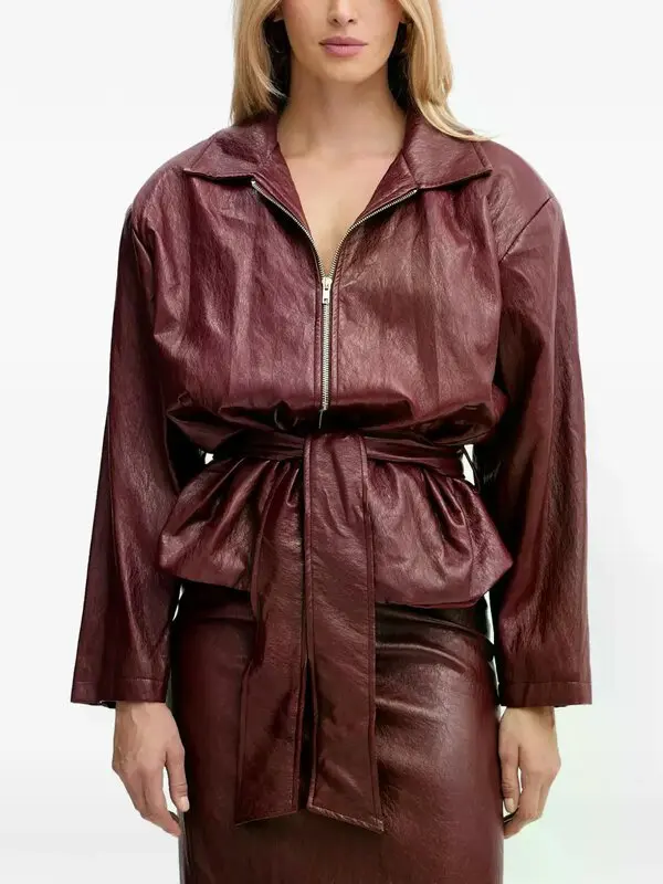HAVEONE Belted Zip-up Jacket - Red