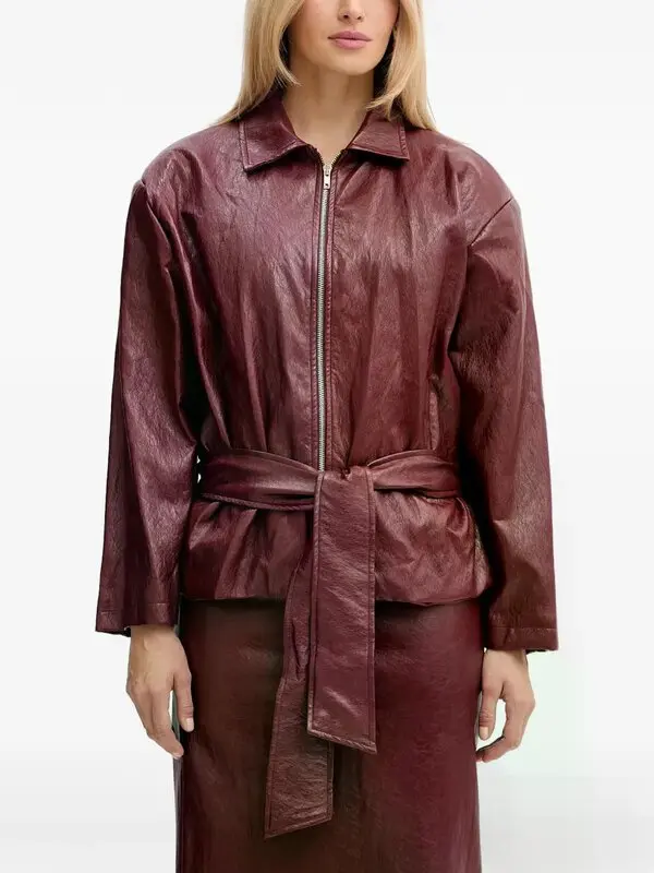 HAVEONE Belted Zip-up Jacket - Red
