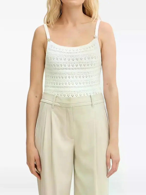 Guess Pointelle-knit Logo Plaque Top - White