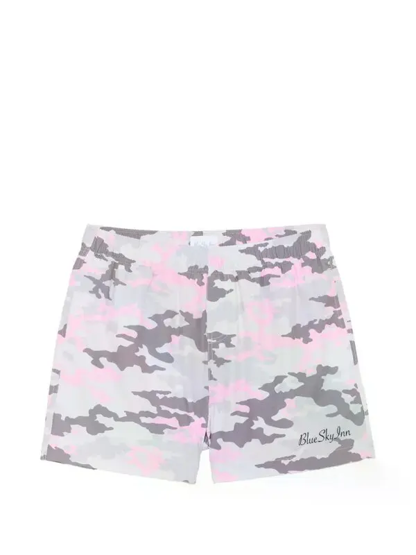 BLUE SKY INN Camouflage Print Logo Embroidered Swim Shorts - Pink