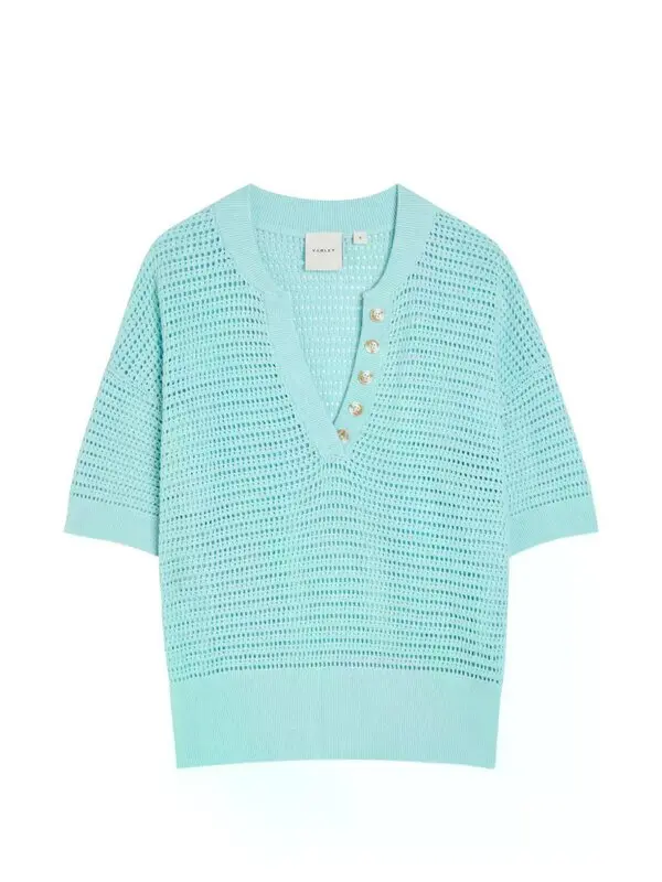 Varley Callie Open-knit Button-detail Polo Shirt