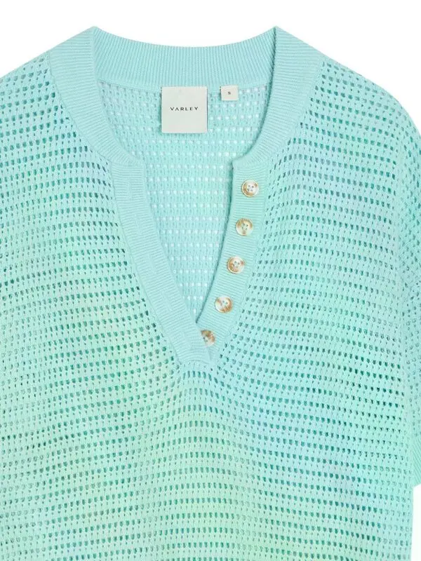 Varley Callie Open-knit Button-detail Polo Shirt