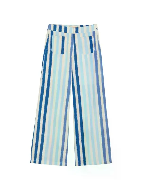EMPORIO SIRENUSE Adele Ikat-stripe Wide-leg Palazzo Pants - Blue