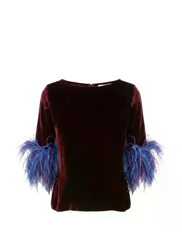 STEPHAN JANSON Feather-trim Velour Blouse
