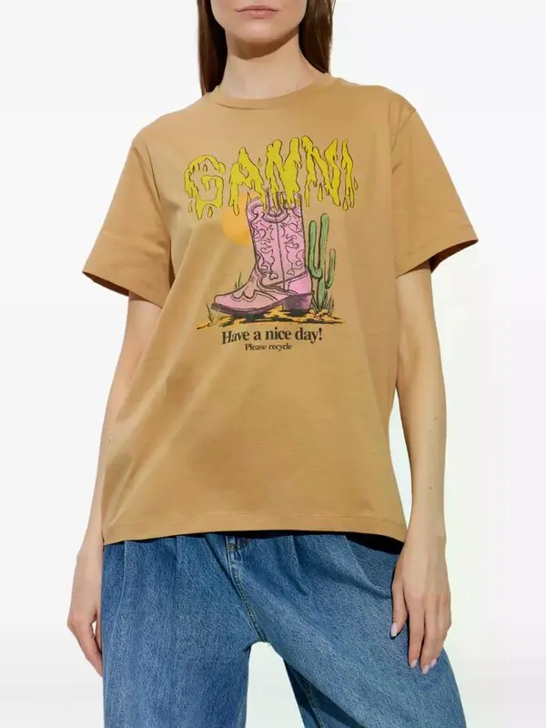 GANNI Graphic Print T-shirt - Neutrals
