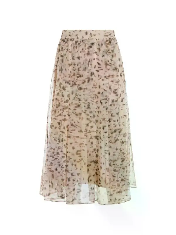 Brunello Cucinelli Animal Print Silk Midi Skirt