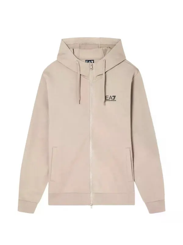EA7 Logo-print Zip-up Hoodie - Neutrals