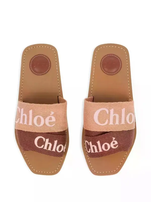 Chloé Woody Logo-embroidered Flat Sandals - Pink