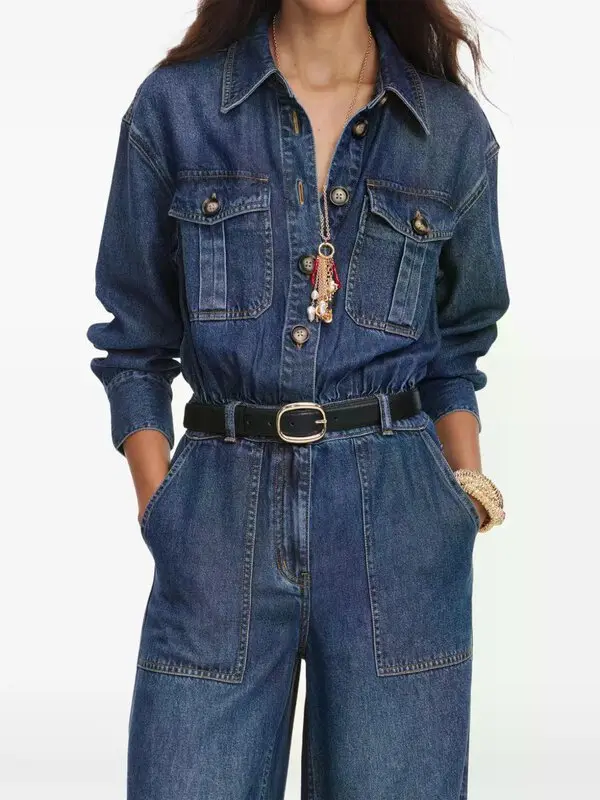SELF-PORTRAIT Belted Denim Jumpsuit