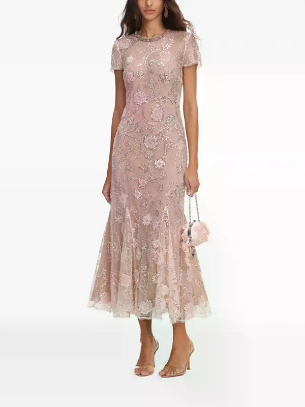 SELF-PORTRAIT Sequin-embellished Floral-print Midi Dress