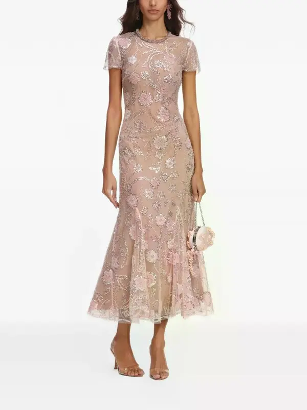 SELF-PORTRAIT Sequin-embellished Floral-print Midi Dress