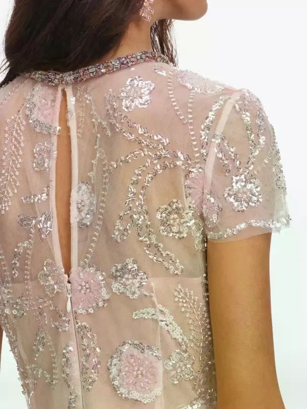 SELF-PORTRAIT Sequin-embellished Floral-print Midi Dress