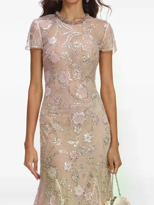 SELF-PORTRAIT Sequin-embellished Floral-print Midi Dress