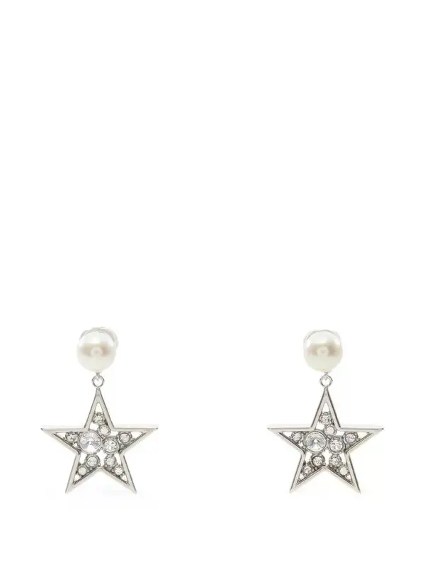 Miu Miu Star Rhinestone Faux Pearl Drop Earrings - Silver
