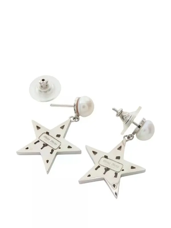 Miu Miu Star Rhinestone Faux Pearl Drop Earrings
