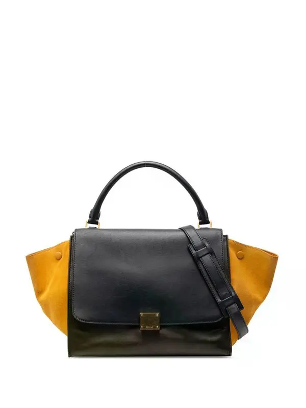 Celine Tricolor Calfskin And Suede Trapeze Satchel - Blue
