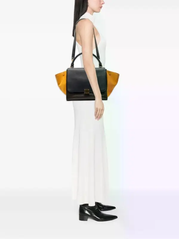 Celine Tricolor Calfskin And Suede Trapeze Satchel - Blue