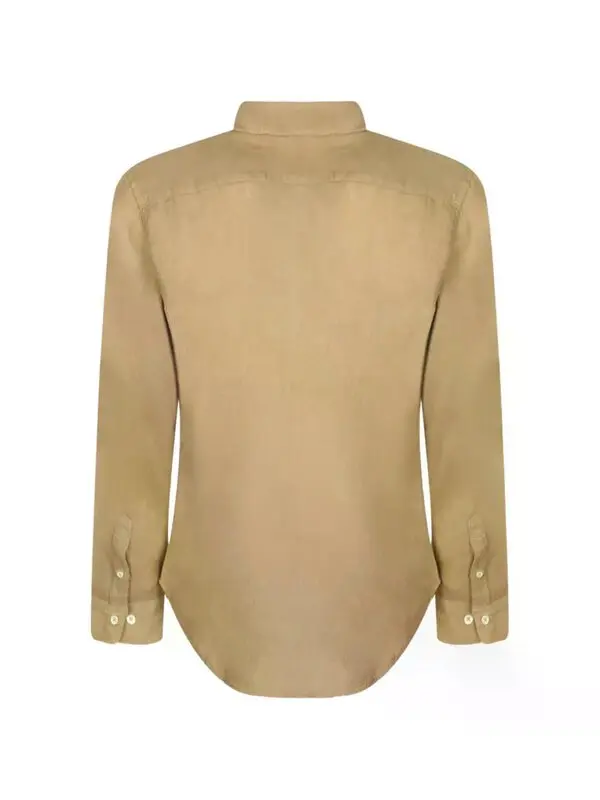 120% Lino Classic-collar Curved-hem Shirt