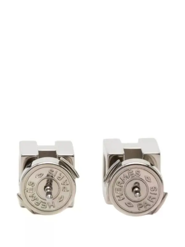 Hermès Palladium Plated Cage Dh Cube Push Back Earrings