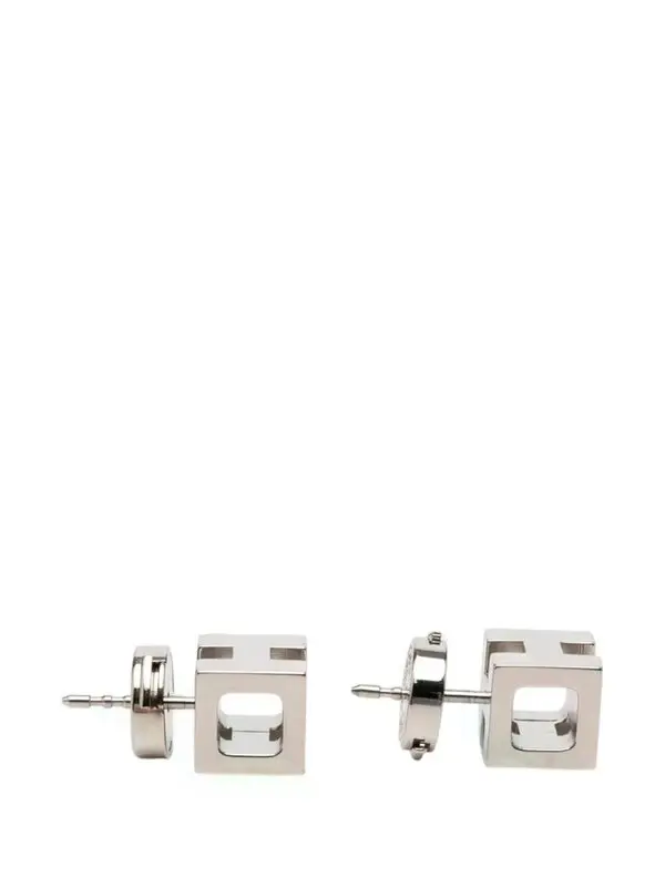Hermès Palladium Plated Cage Dh Cube Push Back Earrings