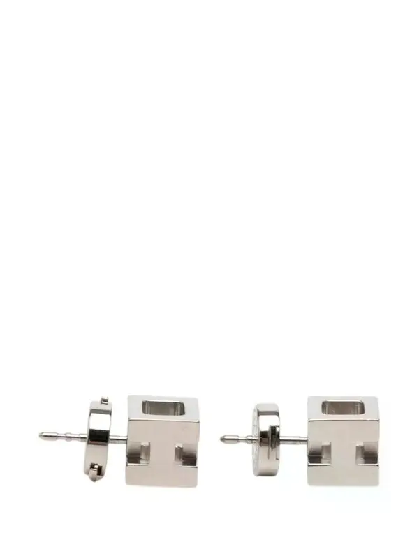 Hermès Palladium Plated Cage Dh Cube Push Back Earrings